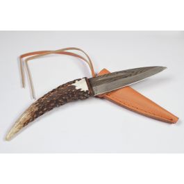 Genuine Stag Antler Sgian Dubh Curved (Damascus Steel) York Armoury